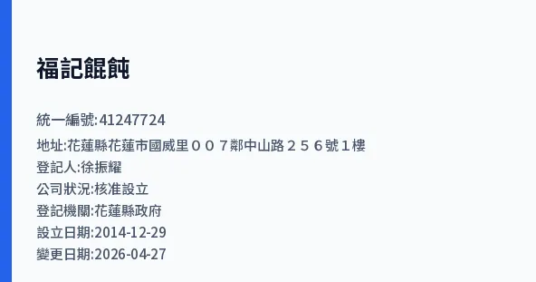 福記餛飩的照片-統編 41247724(花蓮縣) 公司登記資料與營業項目詳細圖表