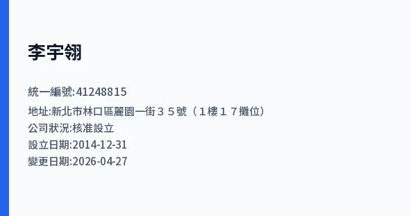李宇翎的照片-統編 41248815(新北市) 公司登記資料與營業項目詳細圖表