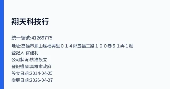 翔天科技行的照片-統編 41269775(高雄市) 公司登記資料與營業項目詳細圖表