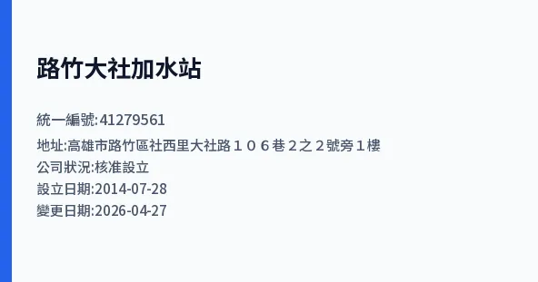 路竹大社加水站的照片-統編 41279561(高雄市) 公司登記資料與營業項目詳細圖表