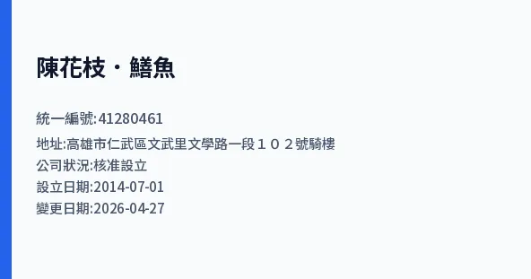 陳花枝.鱔魚的照片-統編 41280461(高雄市) 公司登記資料與營業項目詳細圖表