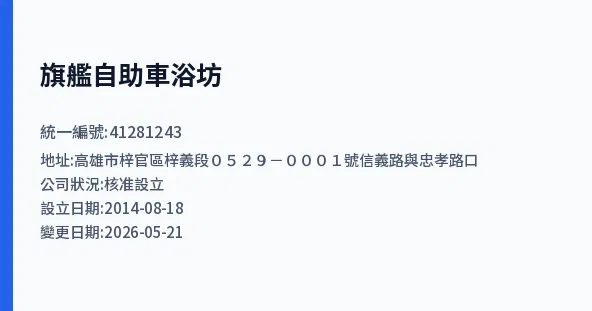 旗艦自助車浴坊的照片-統編 41281243(高雄市) 公司登記資料與營業項目詳細圖表