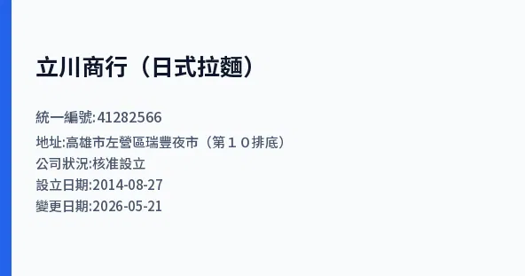 立川商行(日式拉麵)的照片-統編 41282566(高雄市) 公司登記資料與營業項目詳細圖表