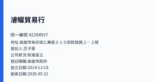 濬耀貿易行的照片-統編 41294937(高雄市) 公司登記資料與營業項目詳細圖表