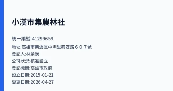 小漢市集農林社的照片-統編 41299659(高雄市) 公司登記資料與營業項目詳細圖表