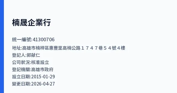 楠晟企業行的照片-統編 41300706(高雄市) 公司登記資料與營業項目詳細圖表