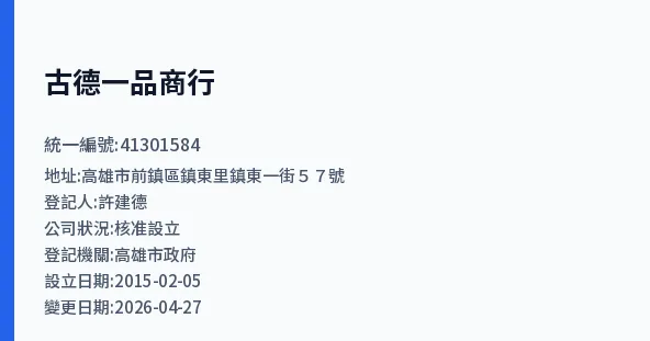 古德一品商行的照片-統編 41301584(高雄市) 公司登記資料與營業項目詳細圖表