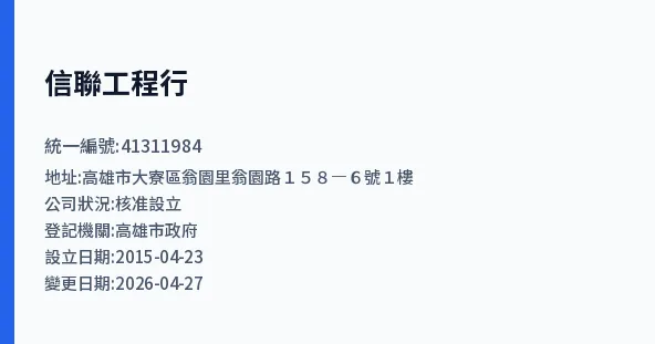 信聯工程行的照片-統編 41311984(高雄市) 公司登記資料與營業項目詳細圖表