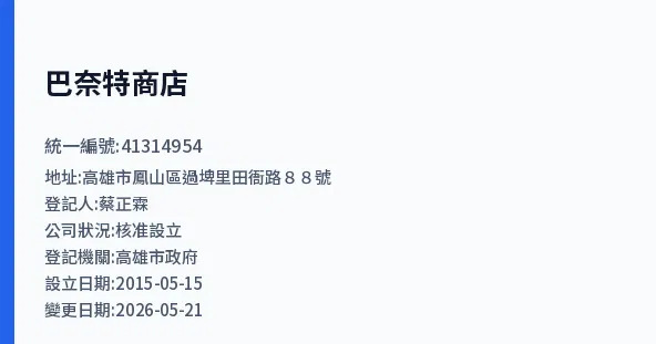 巴奈特商店的照片-統編 41314954(高雄市) 公司登記資料與營業項目詳細圖表