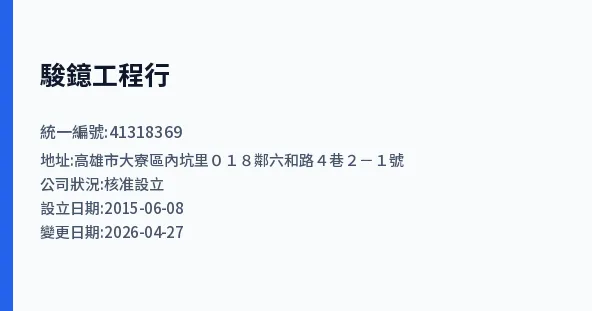 駿鐿工程行的照片-統編 41318369(高雄市) 公司登記資料與營業項目詳細圖表