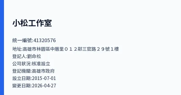 小松工作室的照片-統編 41320576(高雄市) 公司登記資料與營業項目詳細圖表