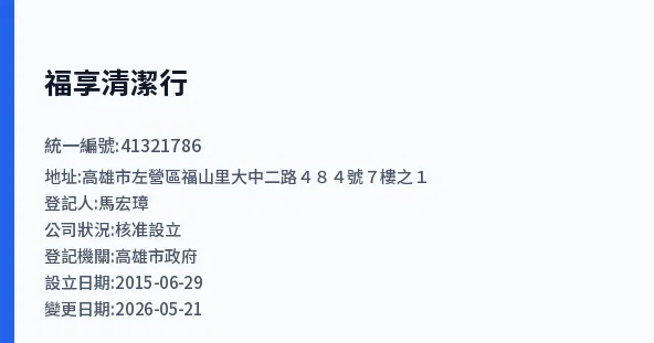 福享清潔行的照片-統編 41321786(高雄市) 公司登記資料與營業項目詳細圖表
