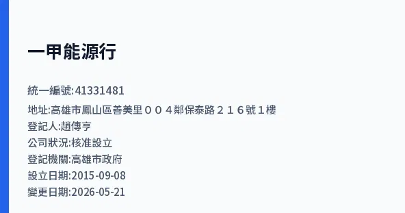 一甲能源行的照片-統編 41331481(高雄市) 公司登記資料與營業項目詳細圖表