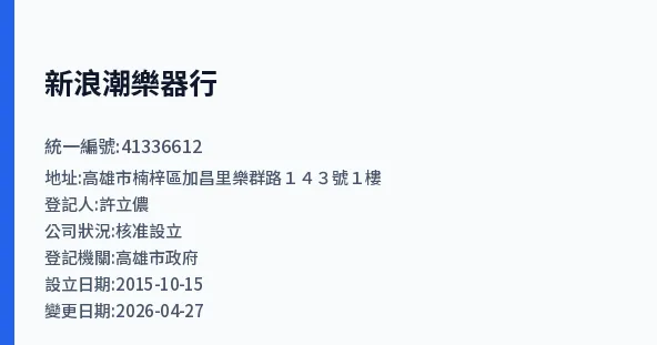 新浪潮樂器行的照片-統編 41336612(高雄市) 公司登記資料與營業項目詳細圖表