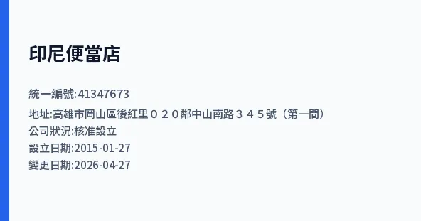 印尼便當店的照片-統編 41347673(高雄市) 公司登記資料與營業項目詳細圖表
