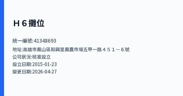 H6攤位的照片-統編 41348693(高雄市) 公司登記資料與營業項目詳細圖表