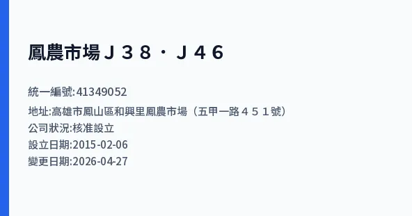 鳳農市場J38.J46的照片-統編 41349052(高雄市) 公司登記資料與營業項目詳細圖表