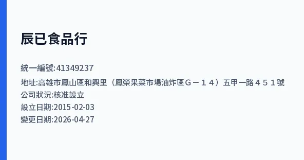 辰已食品行的照片-統編 41349237(高雄市) 公司登記資料與營業項目詳細圖表