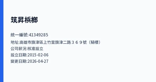 筑昇梹榔的照片-統編 41349285(高雄市) 公司登記資料與營業項目詳細圖表