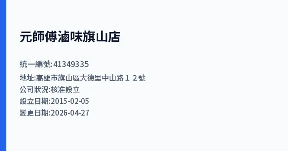 元師傅滷味旗山店的照片-統編 41349335(高雄市) 公司登記資料與營業項目詳細圖表