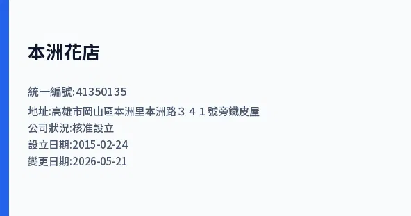 本洲花店的照片-統編 41350135(高雄市) 公司登記資料與營業項目詳細圖表