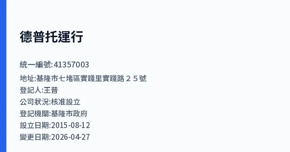 德普托運行的照片-統編 41357003(基隆市) 公司登記資料與營業項目詳細圖表