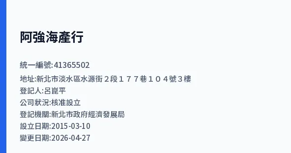 阿強海產行的照片-統編 41365502(新北市) 公司登記資料與營業項目詳細圖表