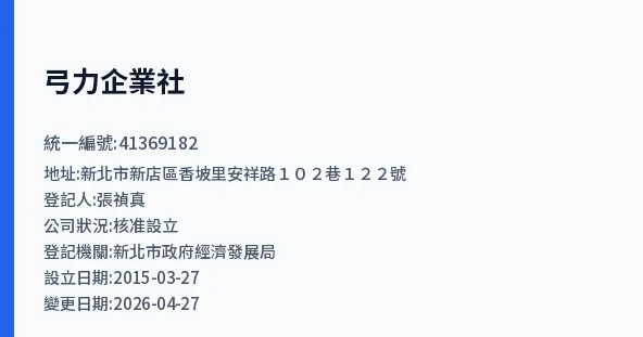 弓力企業社的照片-統編 41369182(新北市) 公司登記資料與營業項目詳細圖表