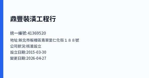 鼎豐裝潢工程行的照片-統編 41369520(新北市) 公司登記資料與營業項目詳細圖表