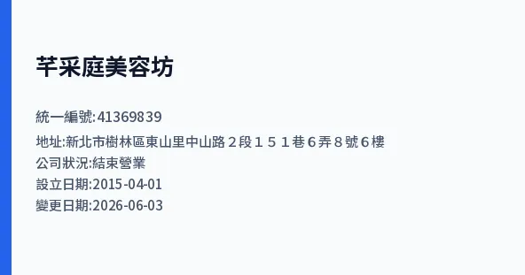 芊采庭美容坊的照片-統編 41369839(新北市) 公司登記資料與營業項目詳細圖表