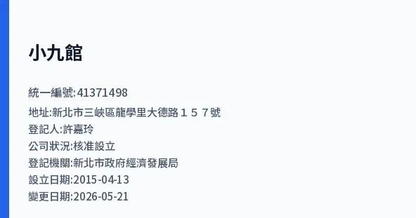 小九館的照片-統編 41371498(新北市) 公司登記資料與營業項目詳細圖表
