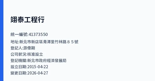 翊泰工程行的照片-統編 41373550(新北市) 公司登記資料與營業項目詳細圖表