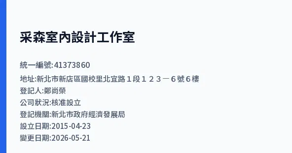 采森室內設計工作室的照片-統編 41373860(新北市) 公司登記資料與營業項目詳細圖表