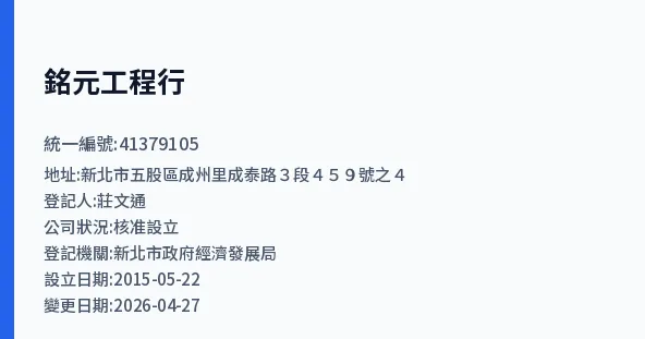 銘元工程行的照片-統編 41379105(新北市) 公司登記資料與營業項目詳細圖表