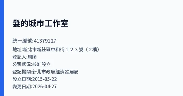 髮的城市工作室的照片-統編 41379127(新北市) 公司登記資料與營業項目詳細圖表