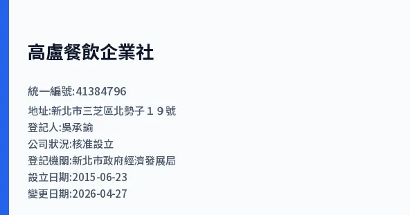高盧餐飲企業社的照片-統編 41384796(新北市) 公司登記資料與營業項目詳細圖表