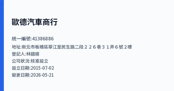 歐德汽車商行的照片-統編 41386886(新北市) 公司登記資料與營業項目詳細圖表