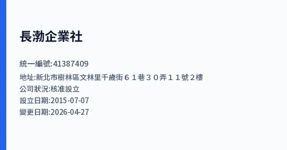 長渤企業社的照片-統編 41387409(新北市) 公司登記資料與營業項目詳細圖表