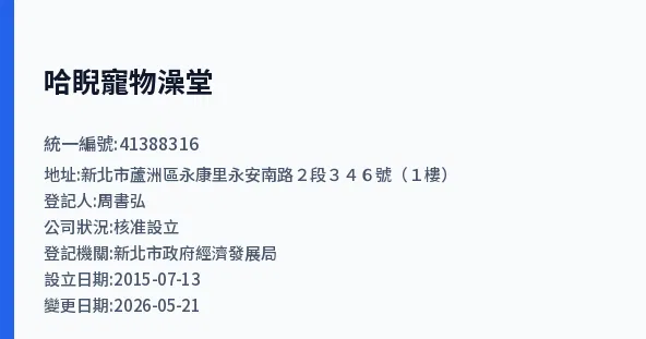 哈睨寵物澡堂的照片-統編 41388316(新北市) 公司登記資料與營業項目詳細圖表