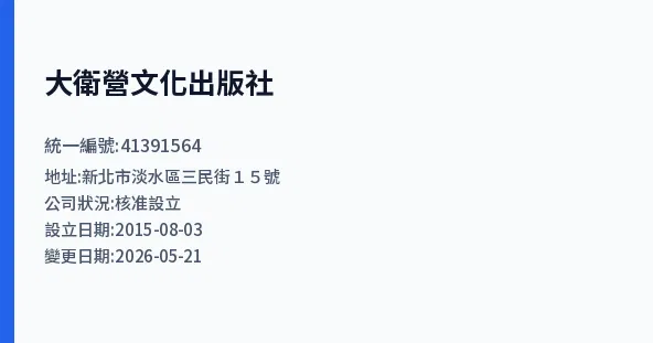 大衛營文化出版社的照片-統編 41391564(新北市) 公司登記資料與營業項目詳細圖表