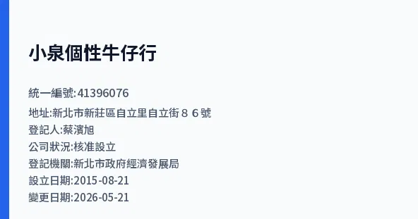小泉個性牛仔行的照片-統編 41396076(新北市) 公司登記資料與營業項目詳細圖表
