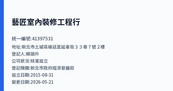 藝匠室內裝修工程行的照片-統編 41397531(新北市) 公司登記資料與營業項目詳細圖表