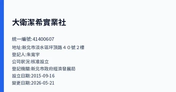 大衛潔希實業社的照片-統編 41400607(新北市) 公司登記資料與營業項目詳細圖表
