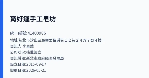 育好運手工皂坊的照片-統編 41400986(新北市) 公司登記資料與營業項目詳細圖表
