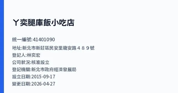 ㄚ奕腿庫飯小吃店的照片-統編 41401090(新北市) 公司登記資料與營業項目詳細圖表