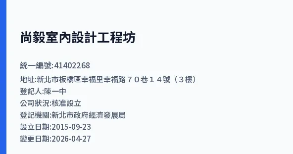尚毅室內設計工程坊的照片-統編 41402268(新北市) 公司登記資料與營業項目詳細圖表