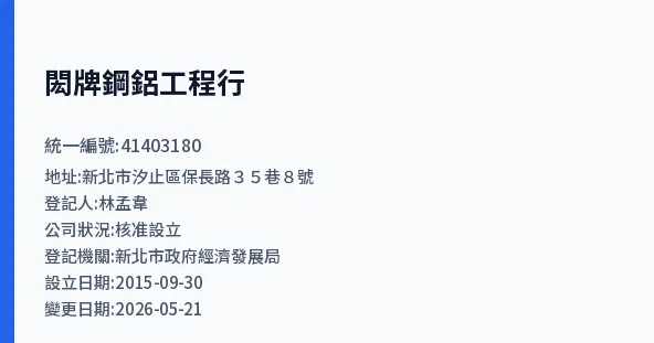 閎牌鋼鋁工程行的照片-統編 41403180(新北市) 公司登記資料與營業項目詳細圖表