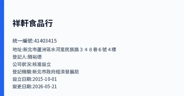 祥軒食品行的照片-統編 41403415(新北市) 公司登記資料與營業項目詳細圖表
