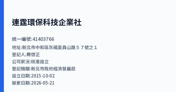 連霆環保科技企業社的照片-統編 41403766(新北市) 公司登記資料與營業項目詳細圖表