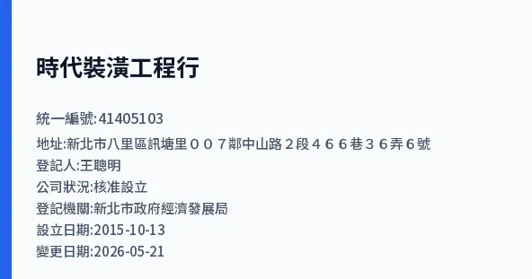 時代裝潢工程行的照片-統編 41405103(新北市) 公司登記資料與營業項目詳細圖表